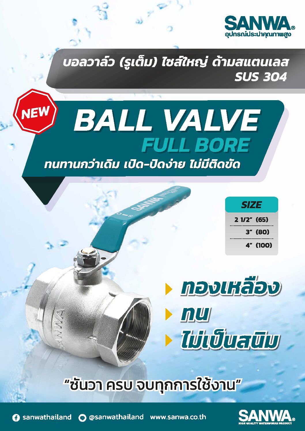 SANWA Ball Valve (full bore) – stainless handle | SANWA